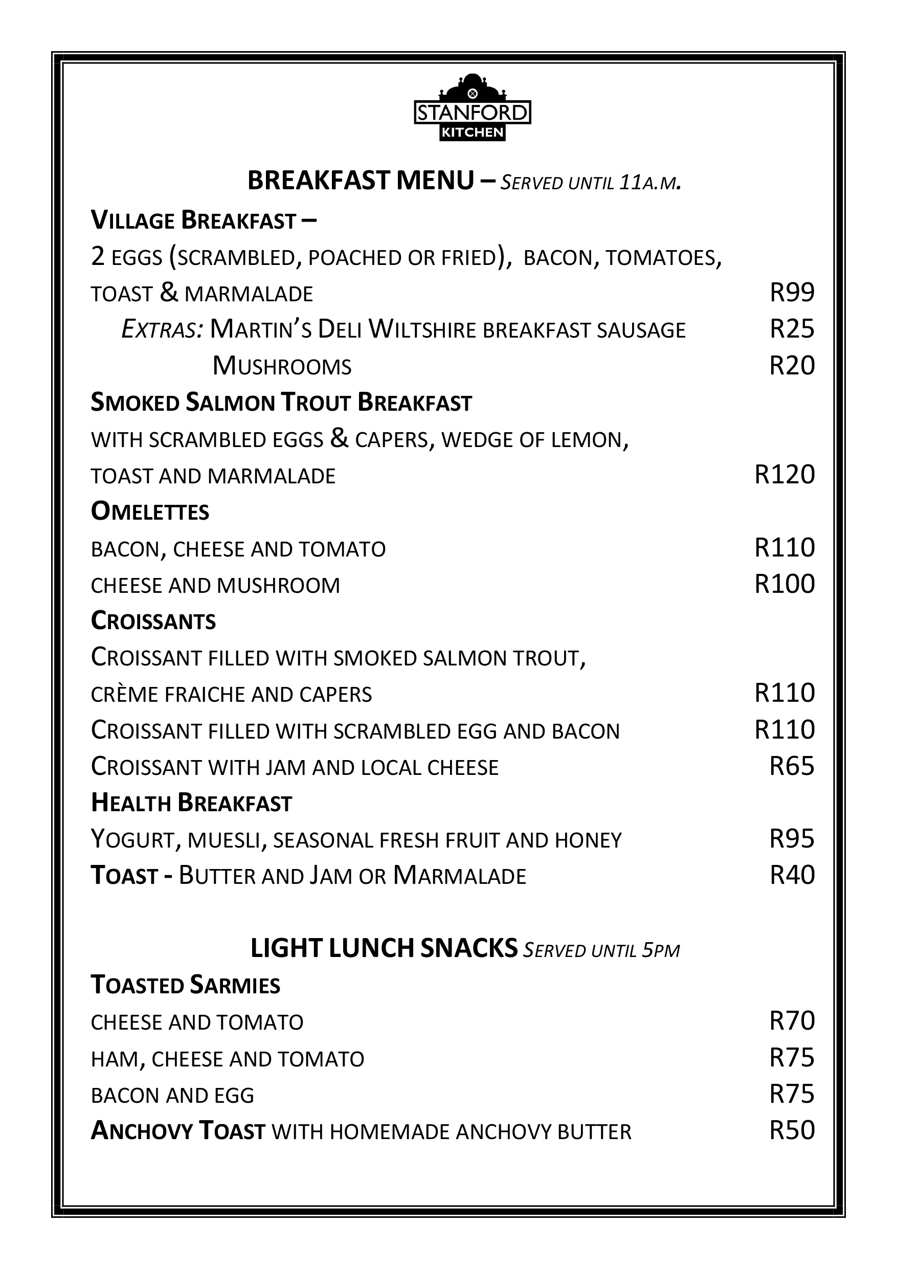 Menu - Stanford Kitchen