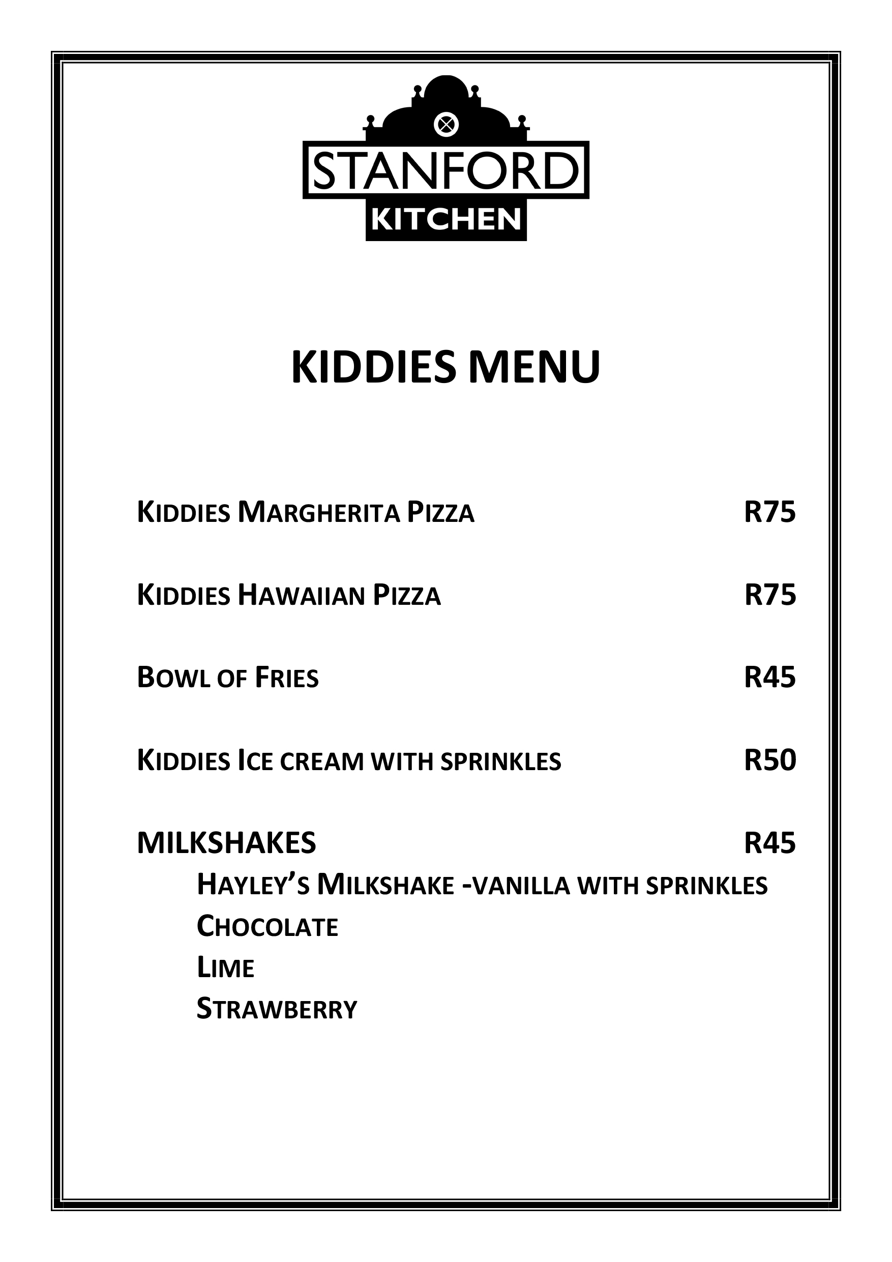Menu - Stanford Kitchen