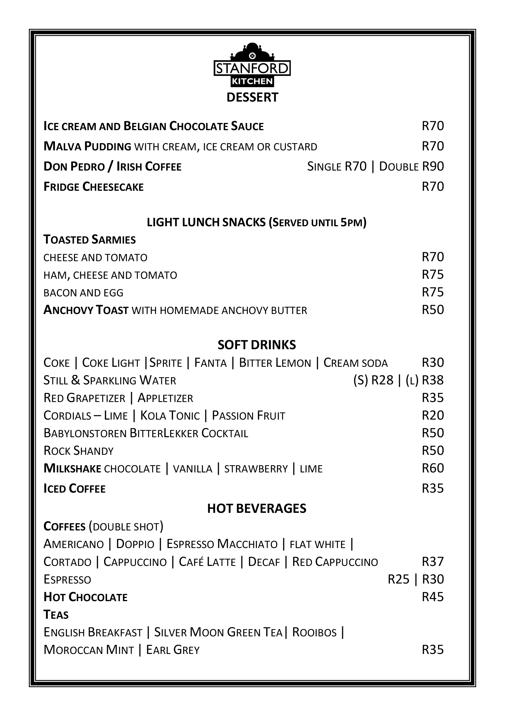 Menu - Stanford Kitchen