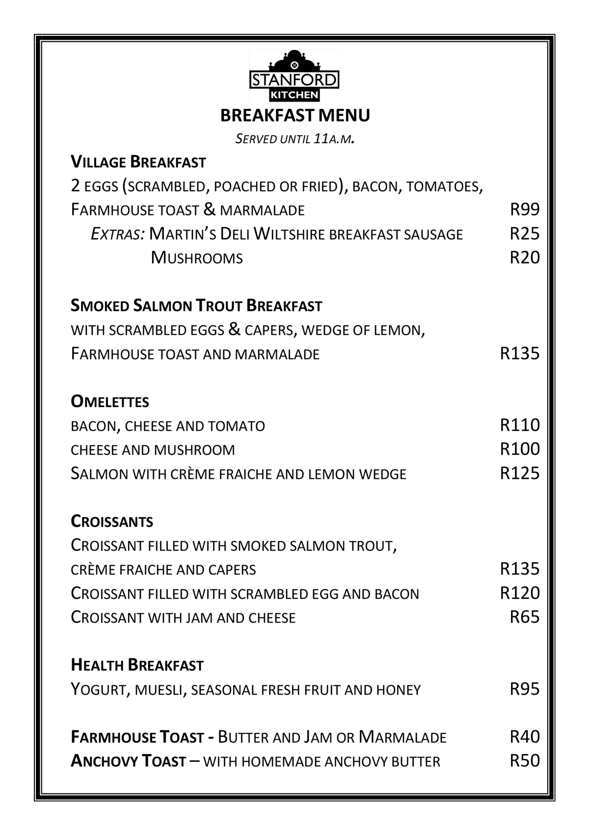 Menu - Stanford Kitchen